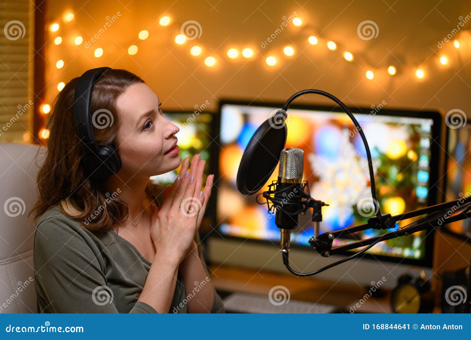 Reading Text in a Home Studio into a Microphone, Radio or Broadcast ...