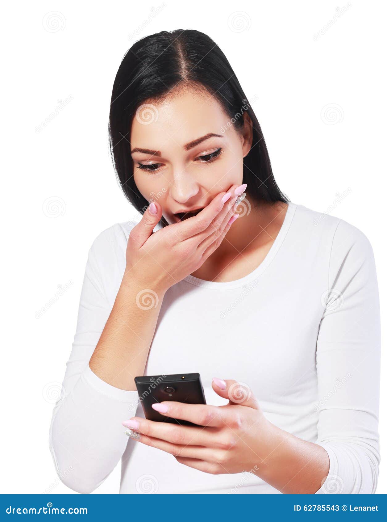 Reading a text message stock image. Image of girl, telephone - 62785543