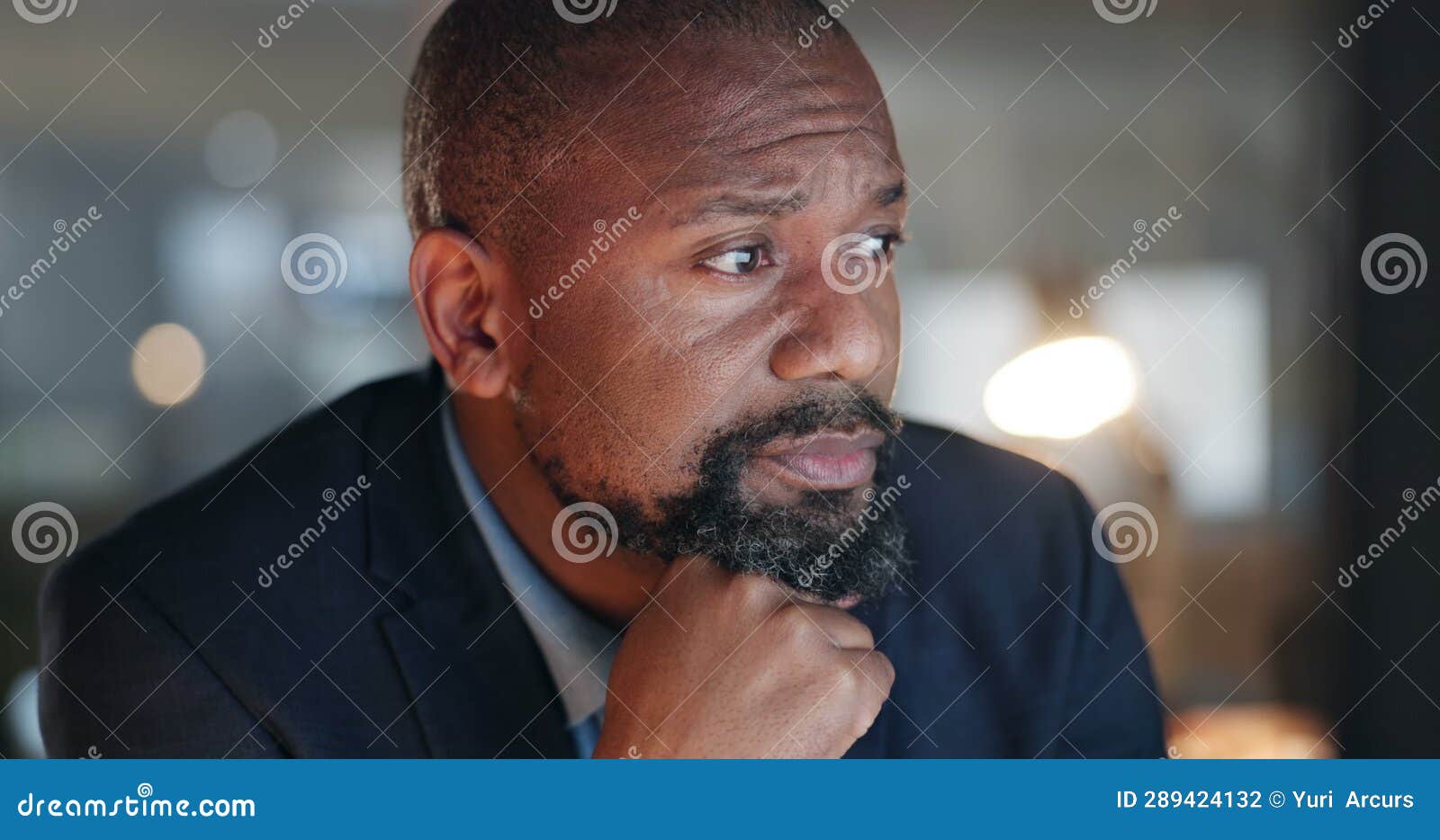 Reading, Thinking and Black Man at Computer in Office with Email ...