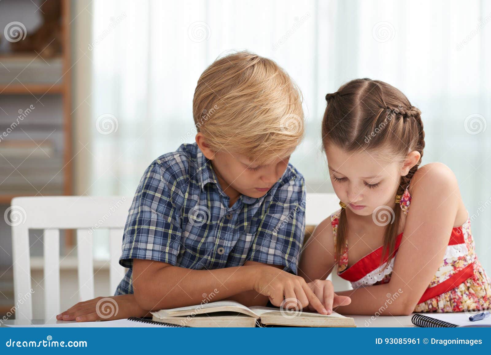Reading together stock image. Image of girl, classroom - 93085961