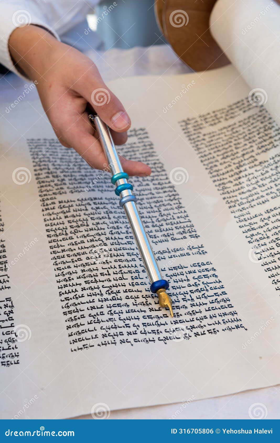 Reading from a Torah Scroll Using a Pointer or Yad Stock Photo - Image ...