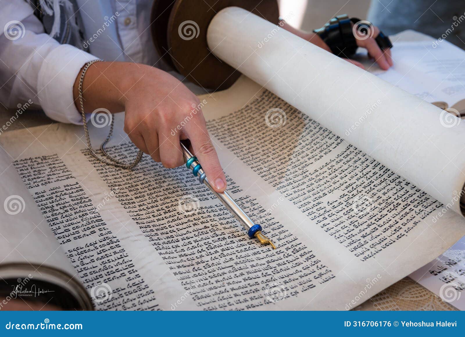 Reading from a Torah Scroll Using a Pointer or Yad Stock Photo - Image ... Reading from a Torah Scroll Using a Pointer or Yad Stock Photo - Image ...