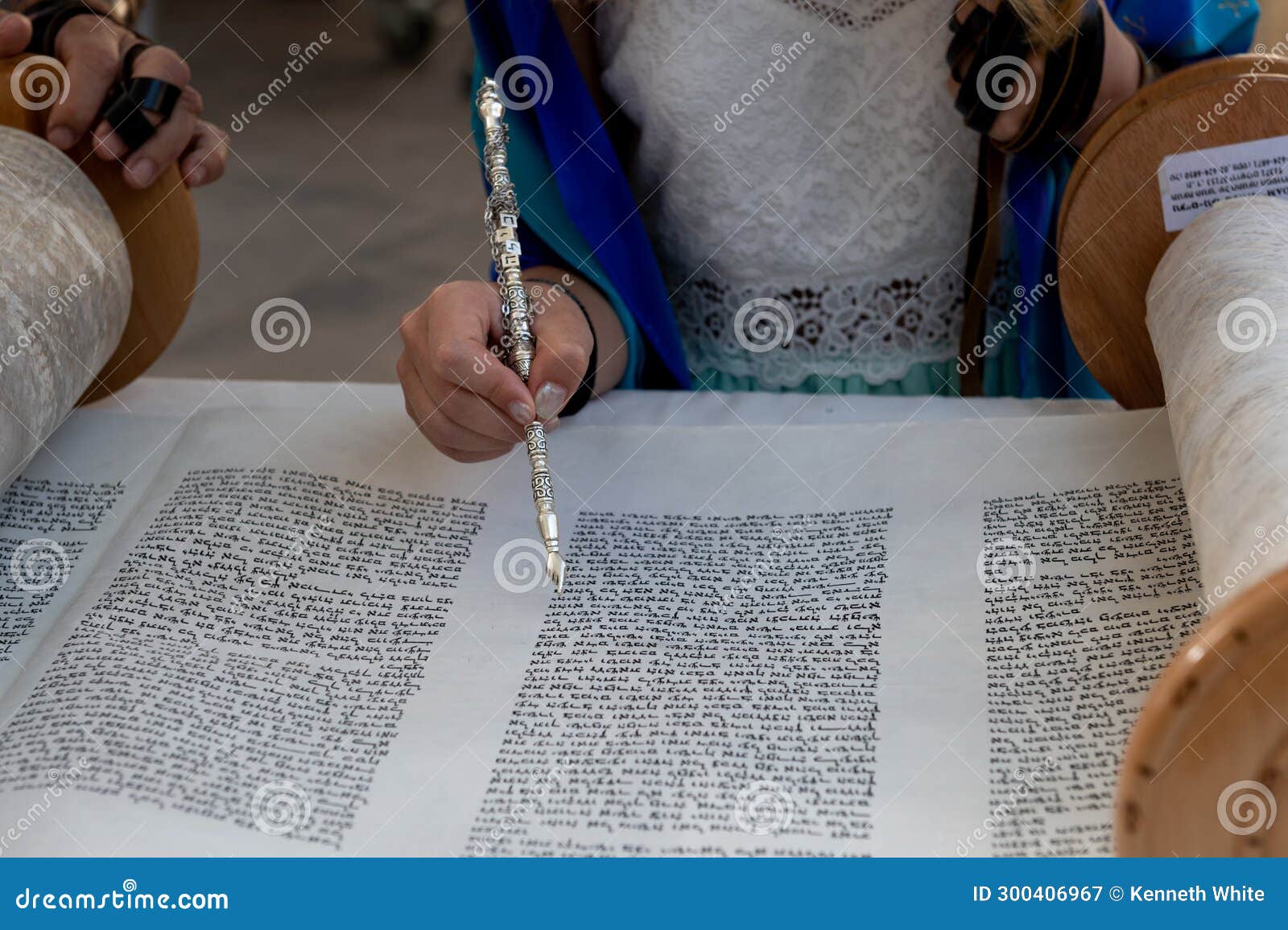 Reading the Torah Scroll Using a Silver Pointer As a Guide Stock Image ...