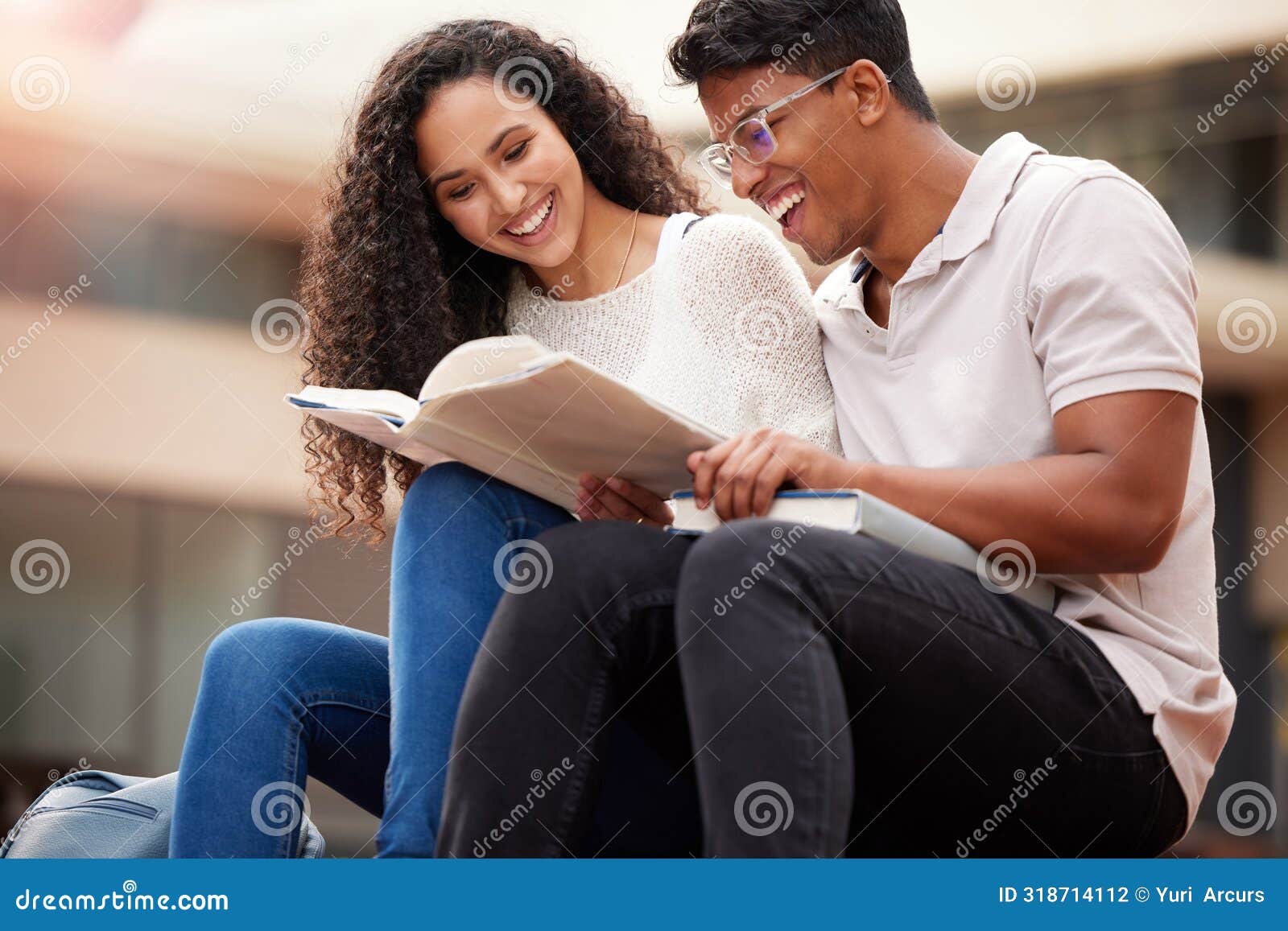 Reading, University and Students with Book on Campus for Learning ...