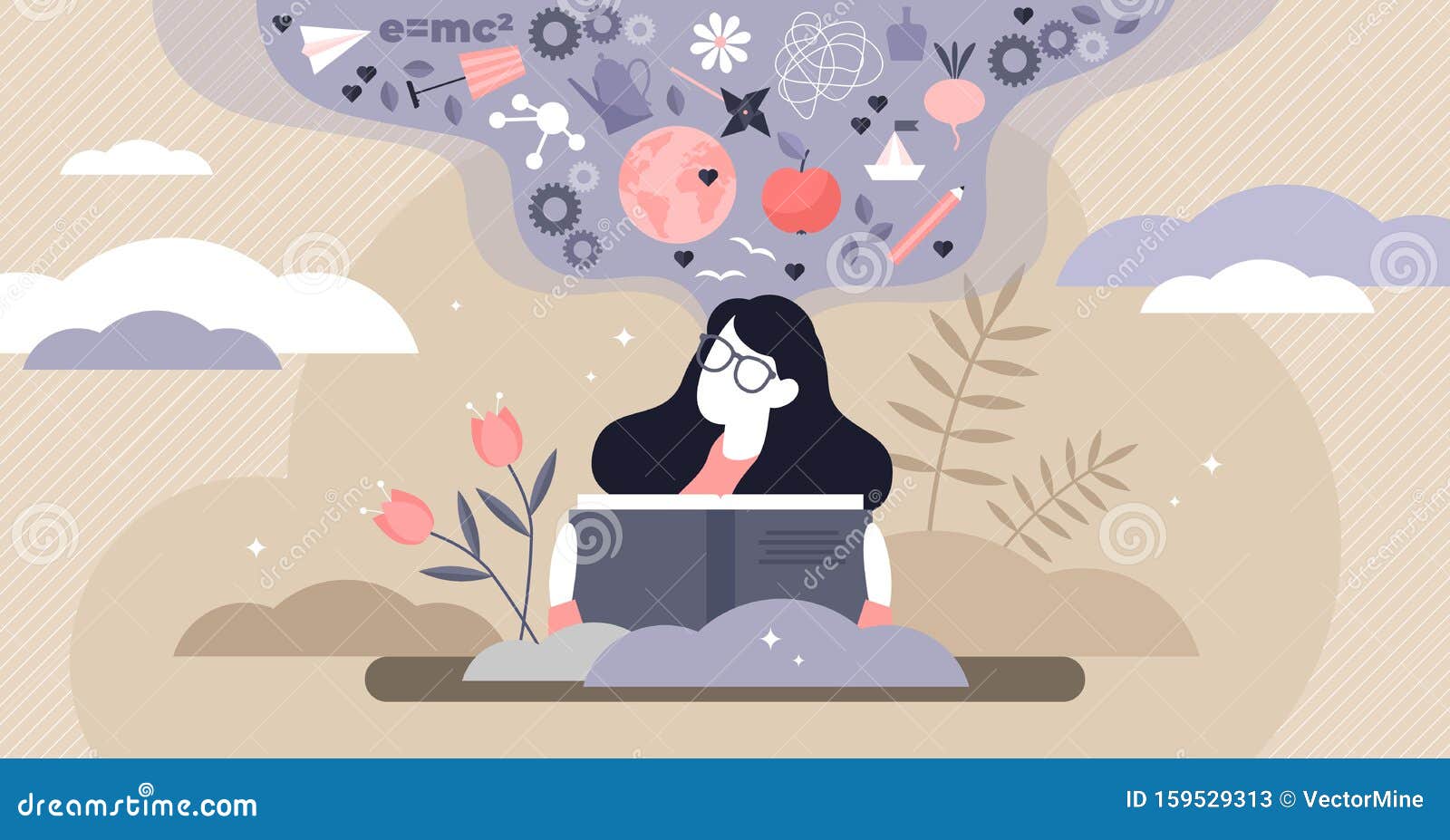 Reading Vector Illustration. Tiny Expand Knowledge Horizons Person ... Reading Vector Illustration. Tiny Expand Knowledge Horizons Person ...