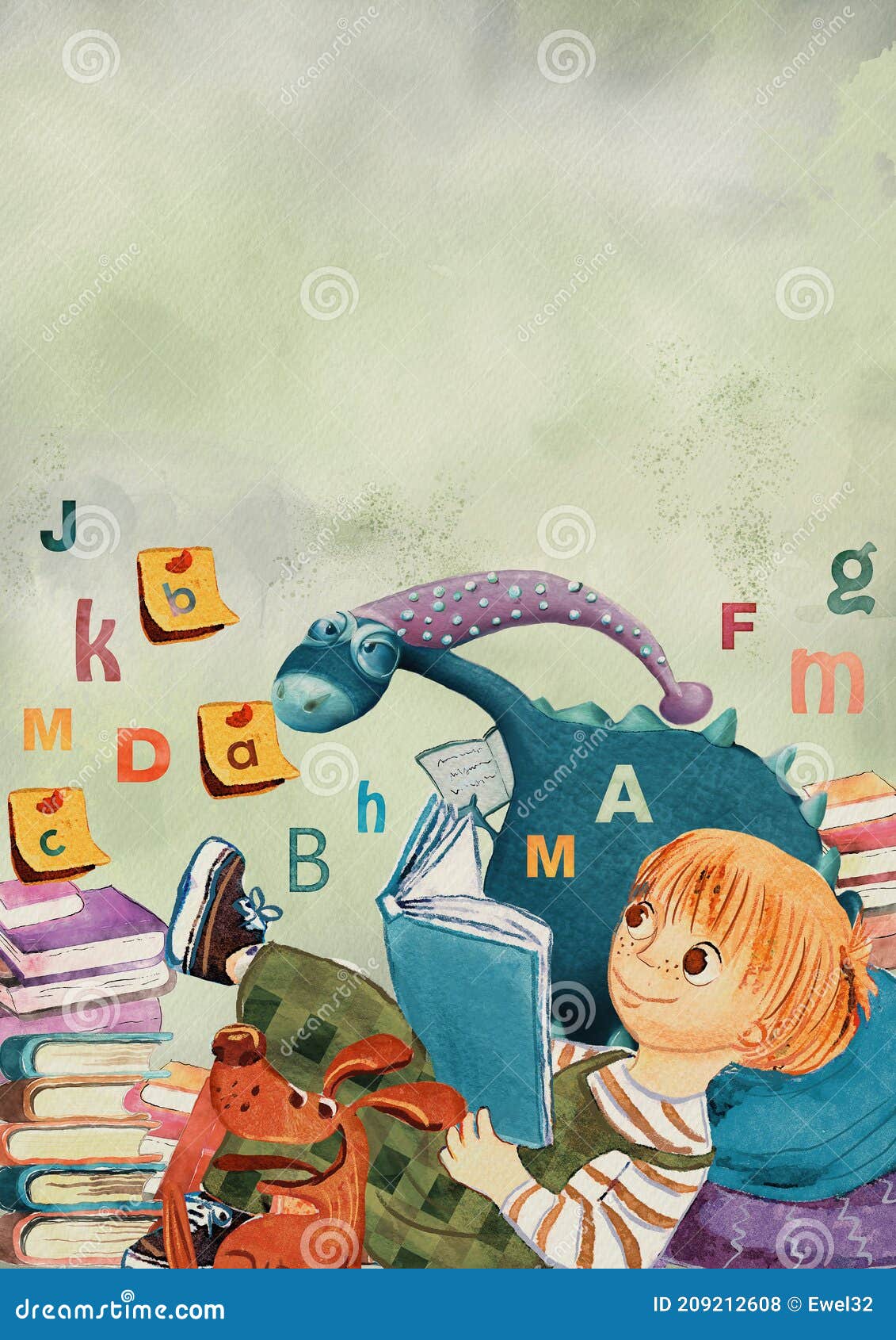 Reading. Watercolor Background for Children Stock Illustration ...