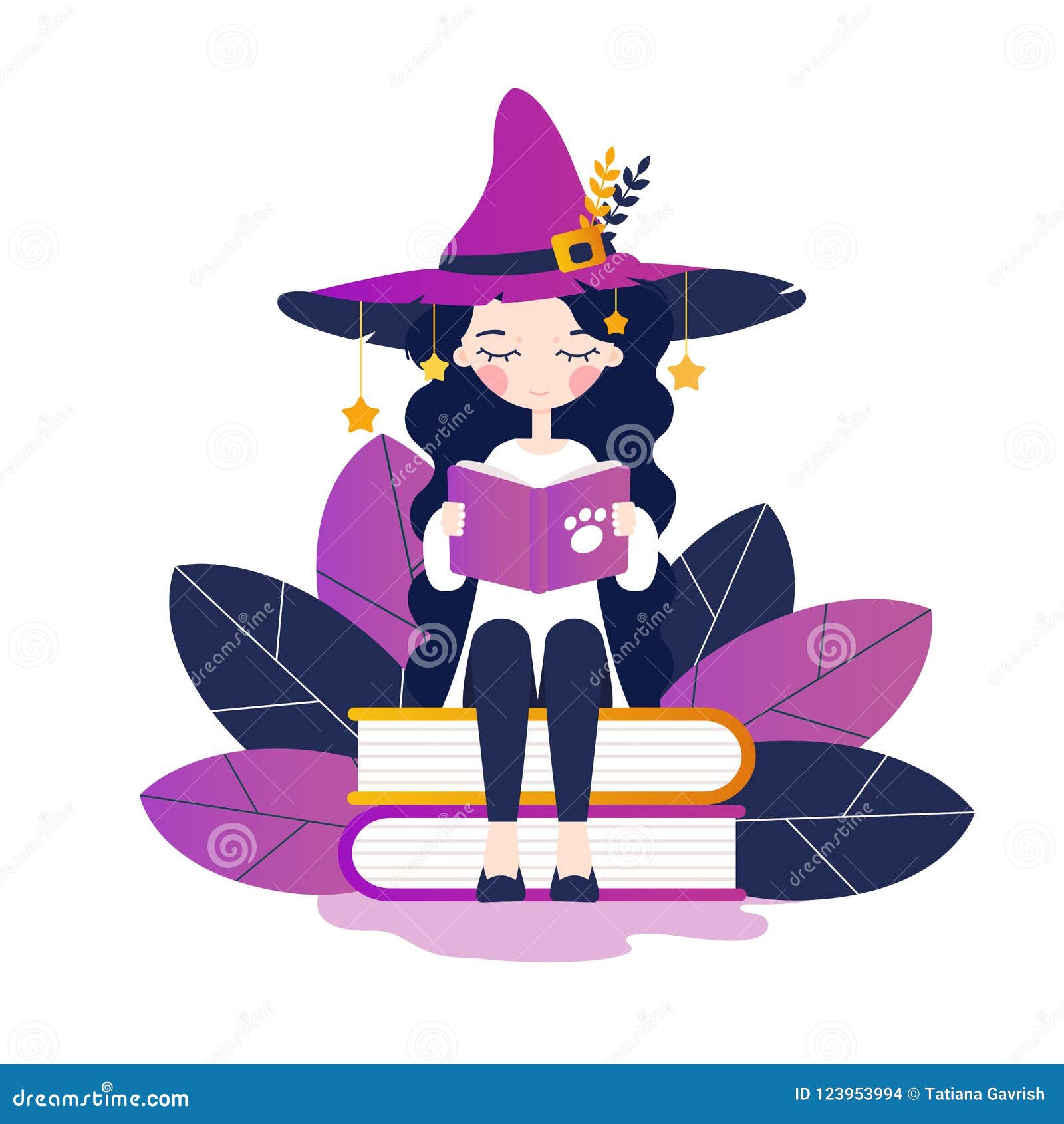 The Reading Witch. Flat Vector Illustration Stock Vector - Illustration ...