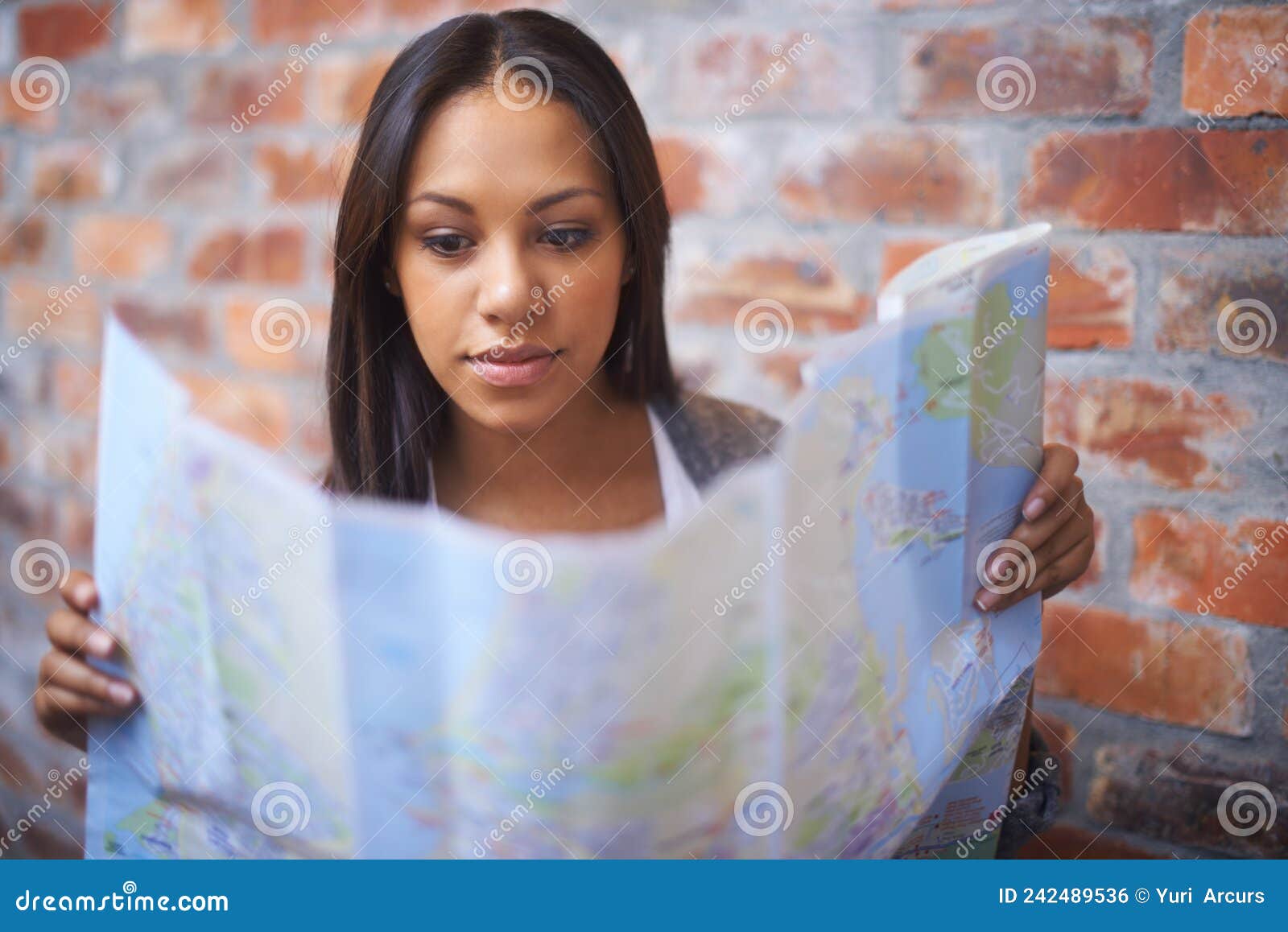 Ready for Adventure. a Young Woman Reading a Map. Stock Photo - Image ...
