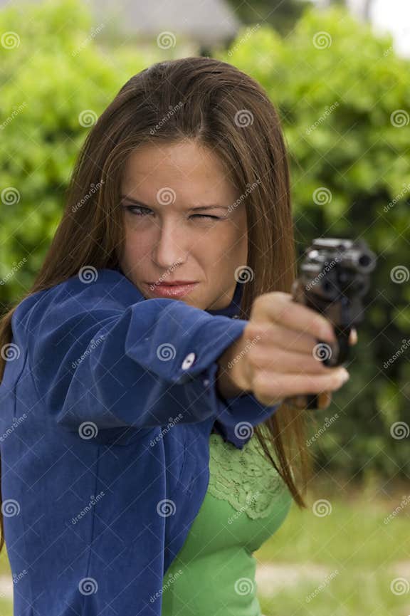 Ready Aim Fire Woman Shooting Practice Handgun Stock Photo - Image of ...
