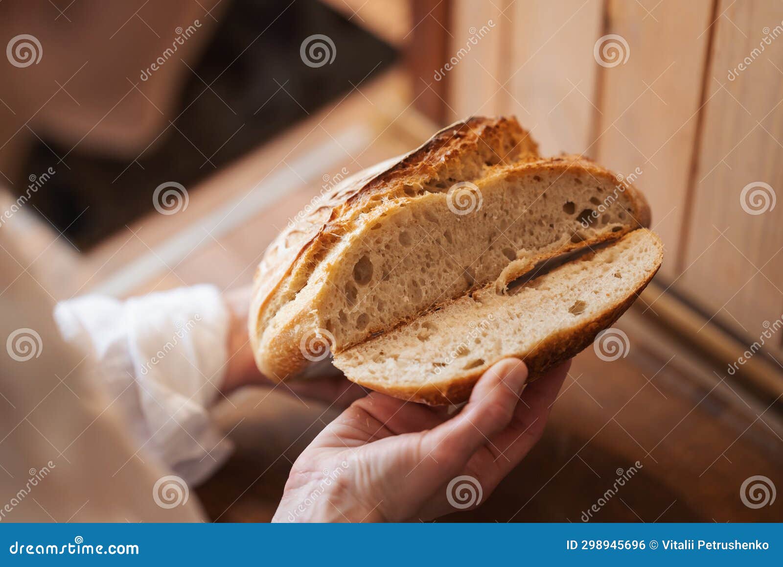 Ready Baked Bread in Woman Hands Stock Photo - Image of breakfast ...