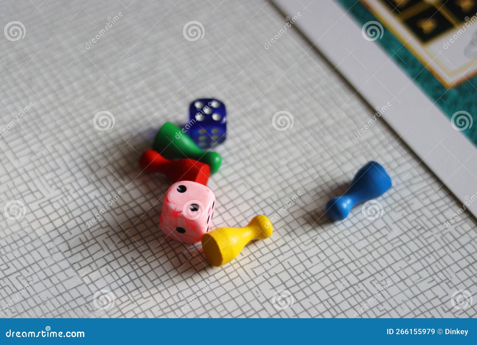 Ready for a Board Game. Colored Chips and Playing Dices Laid Out on a ...