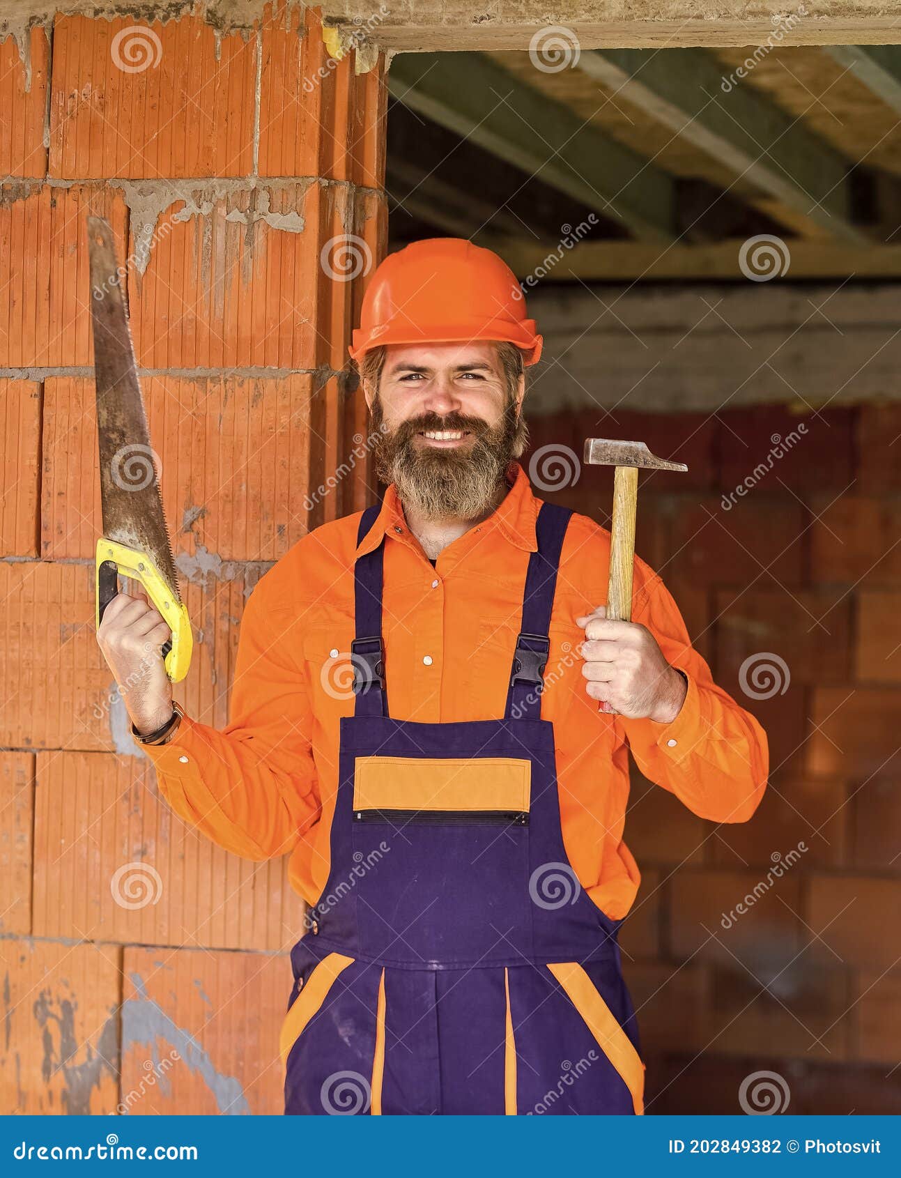 Ready for Challenges. Craftsman Keep Head Safe in Helmet. Improvement ...