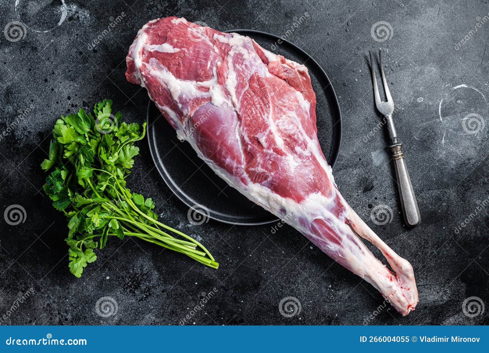 Ready for Cooking Raw Lamb Mutton Leg with Thigh. Black Background ...