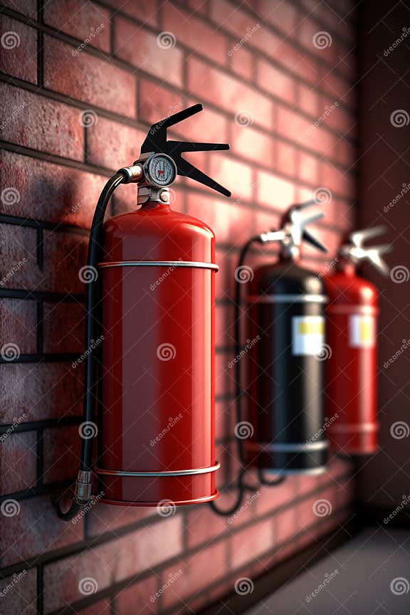 Ready for Emergency: Multiple Fire Extinguishers Mounted on Wall Stock ...