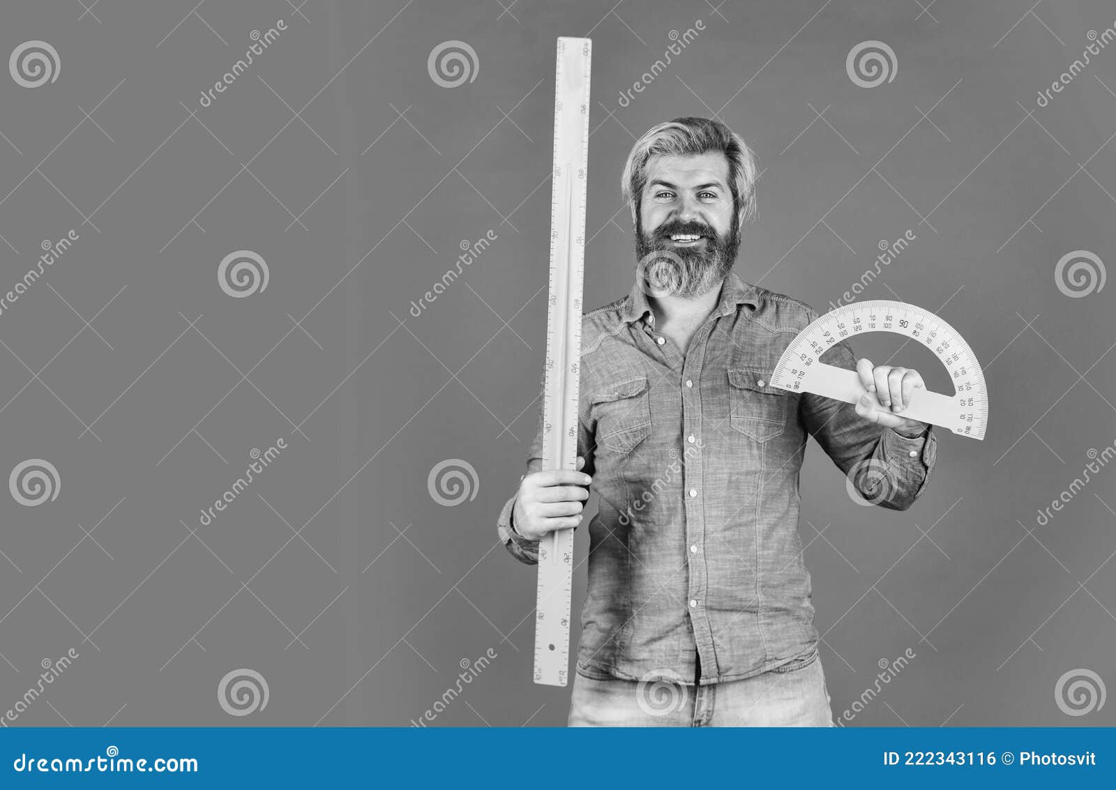 Ready for Engineering. Tool for Graphics. Mature Bearded Man Hold ...