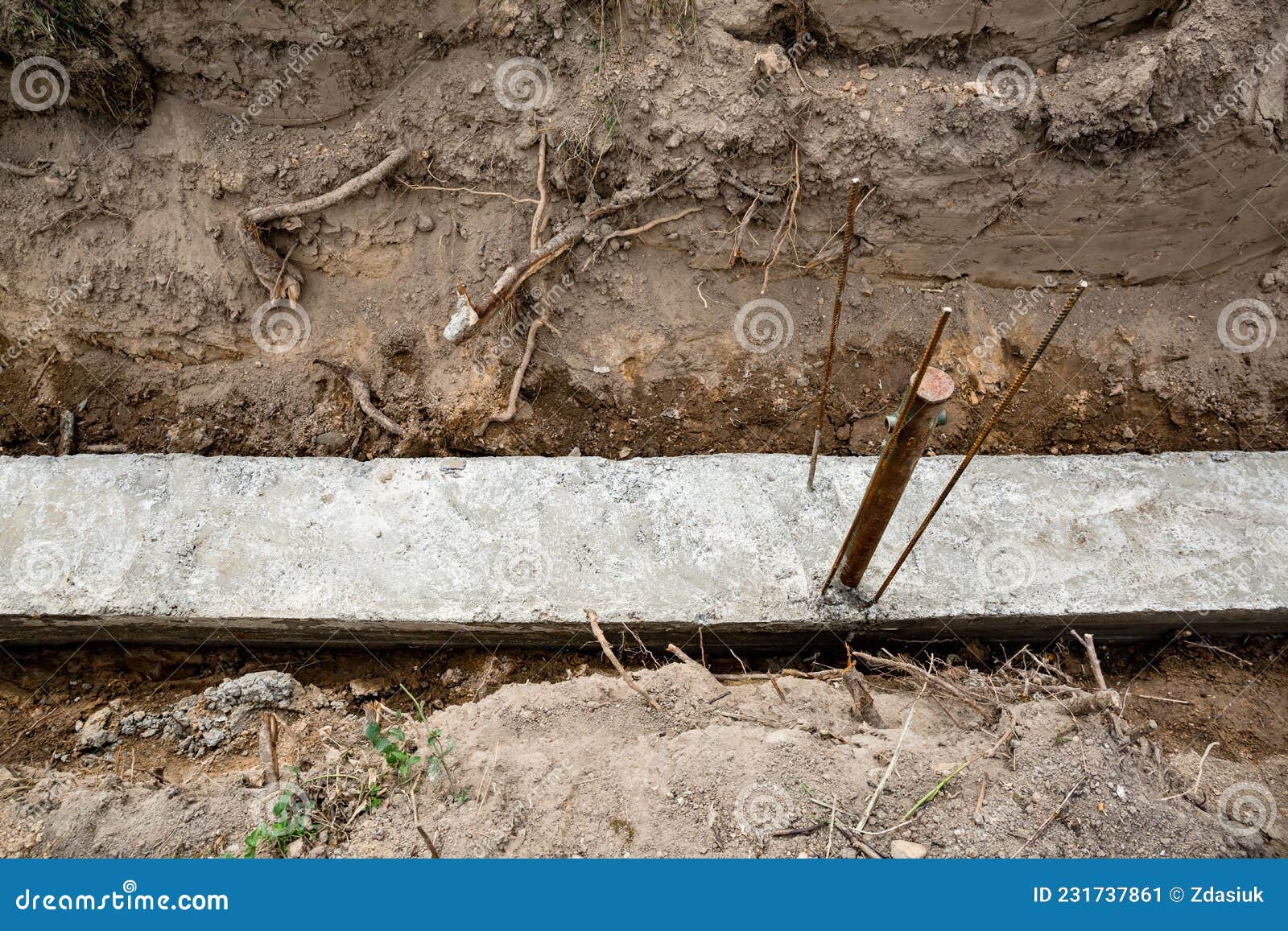 Ready Foundation with Metal Reinforcement and Concrete. Fence Base ...