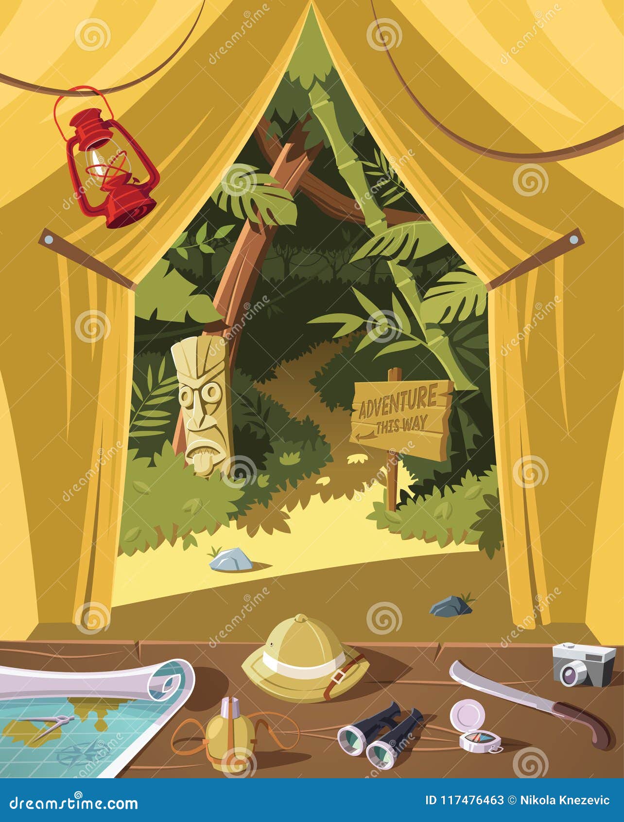 Ready for Jungle Adventure , Equipment in Tent and Jungle in Background ...