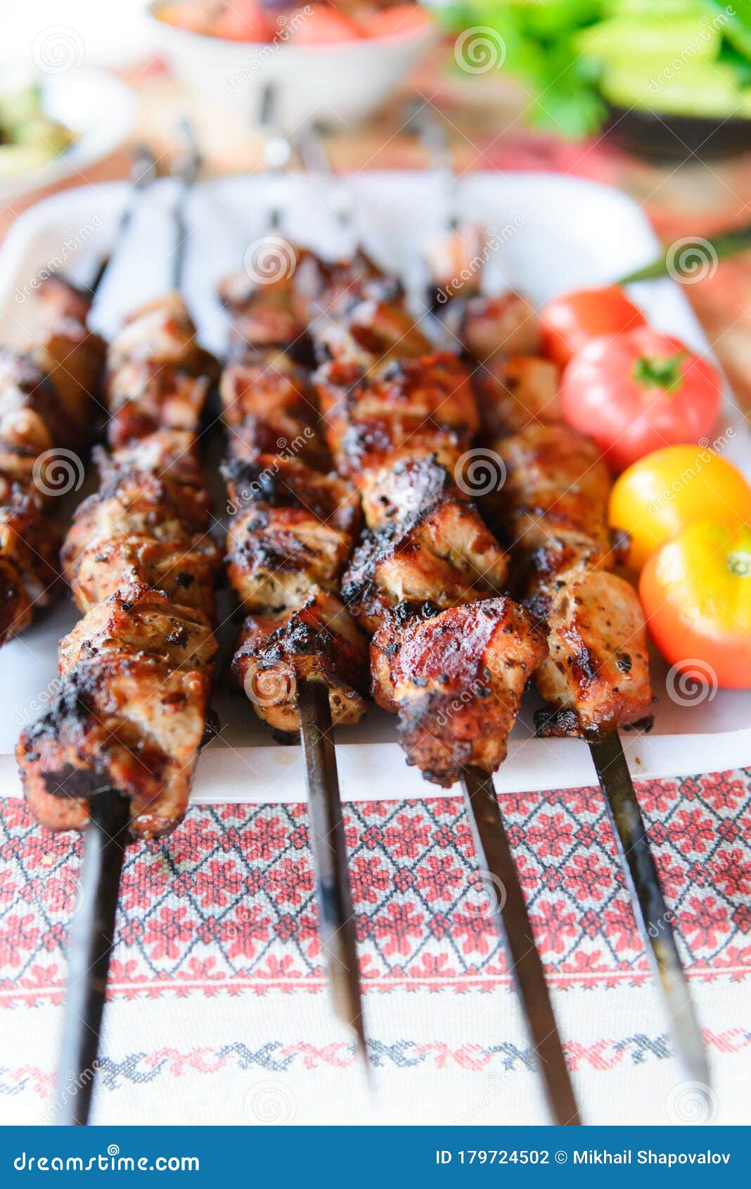 Ready kebab on the table stock photo. Image of barbeque - 179724502