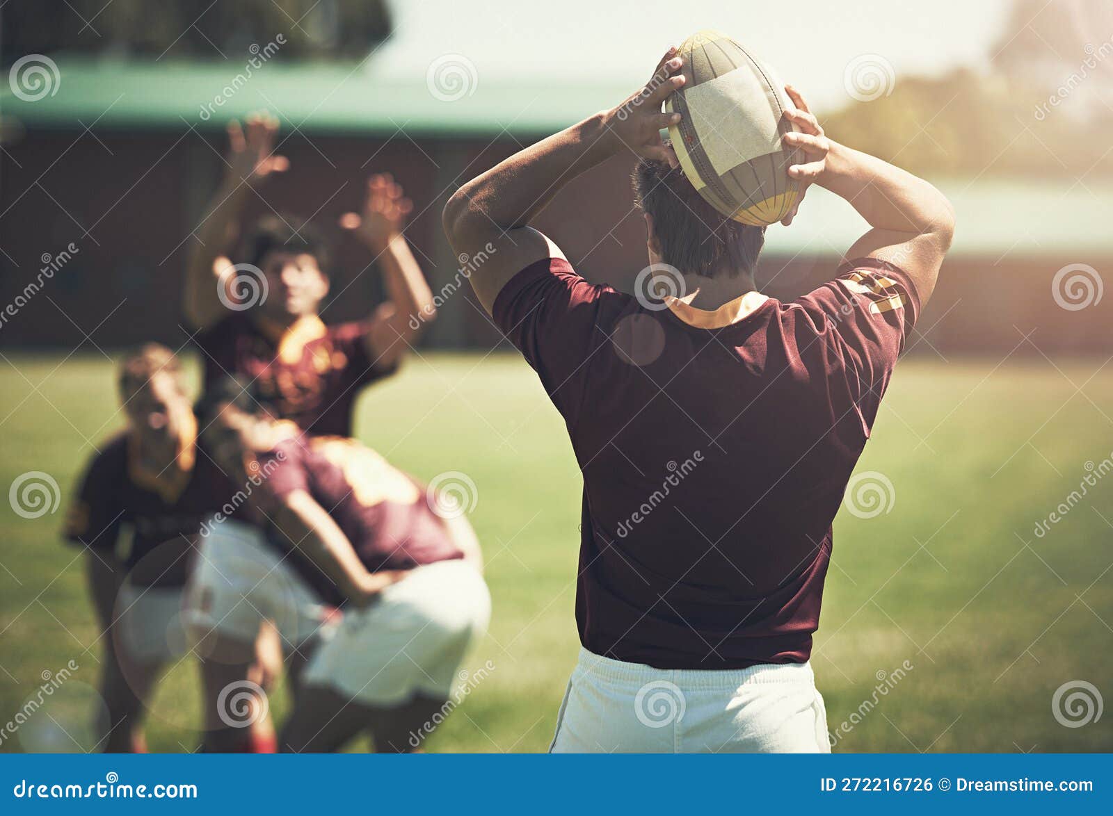 Ready for the Lineout. Rearview Shot of a Young Rugby Player Taking a ...