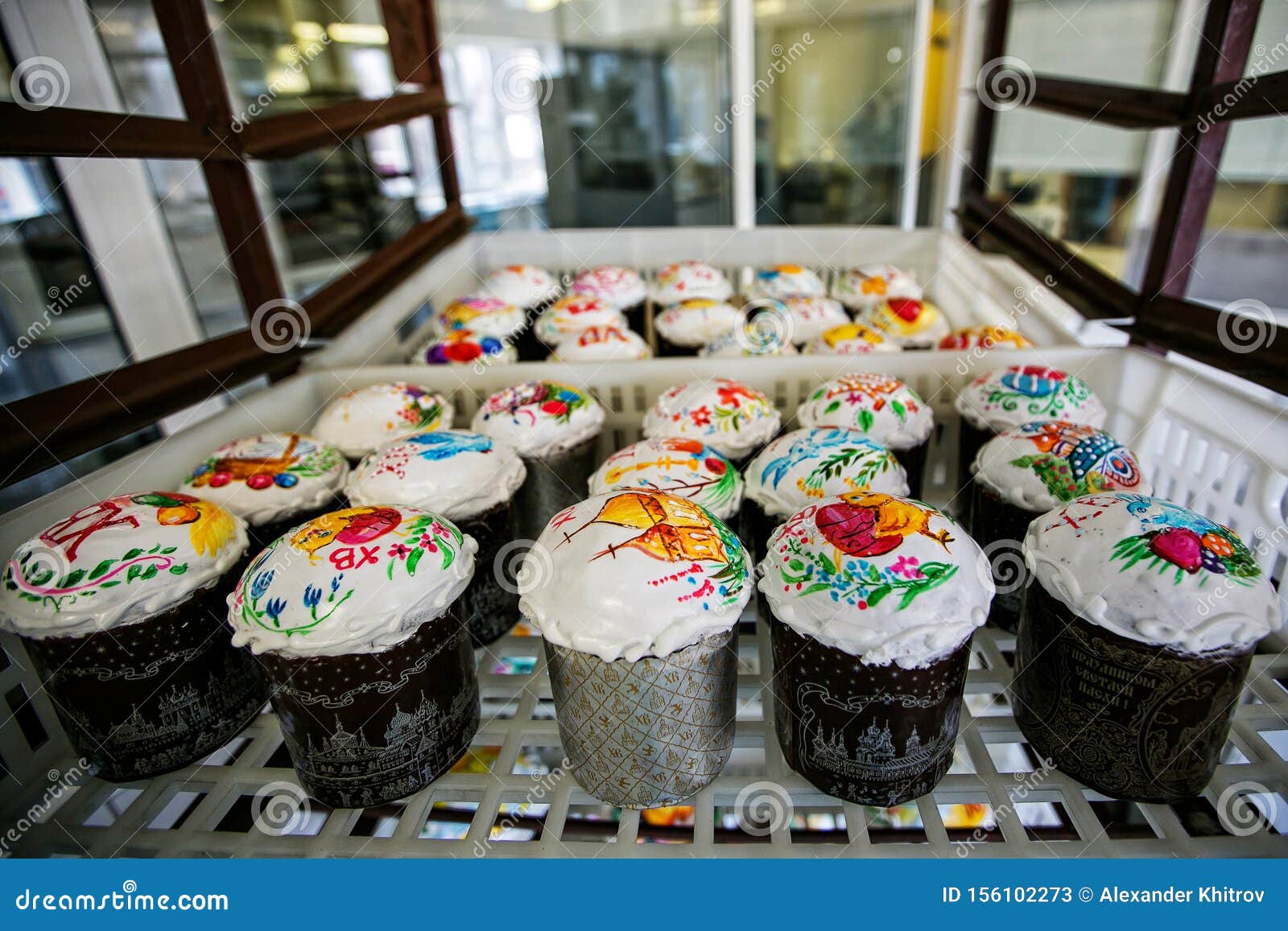 Ready-made Baked Easter Cakes with Glazed Churches Stock Image - Image ...