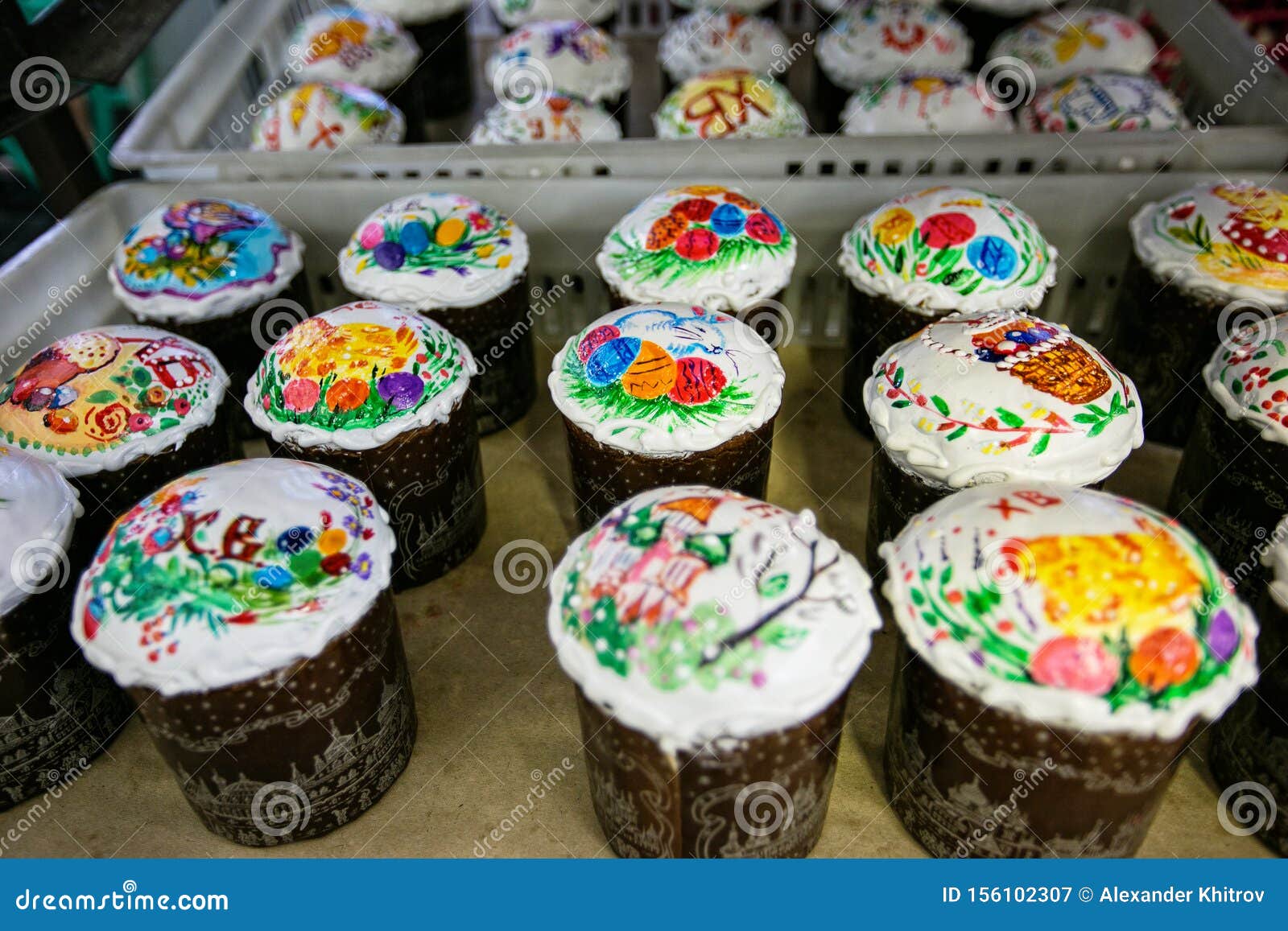 Ready-made Baked Easter Cakes with Glazed Churches Stock Image - Image ...