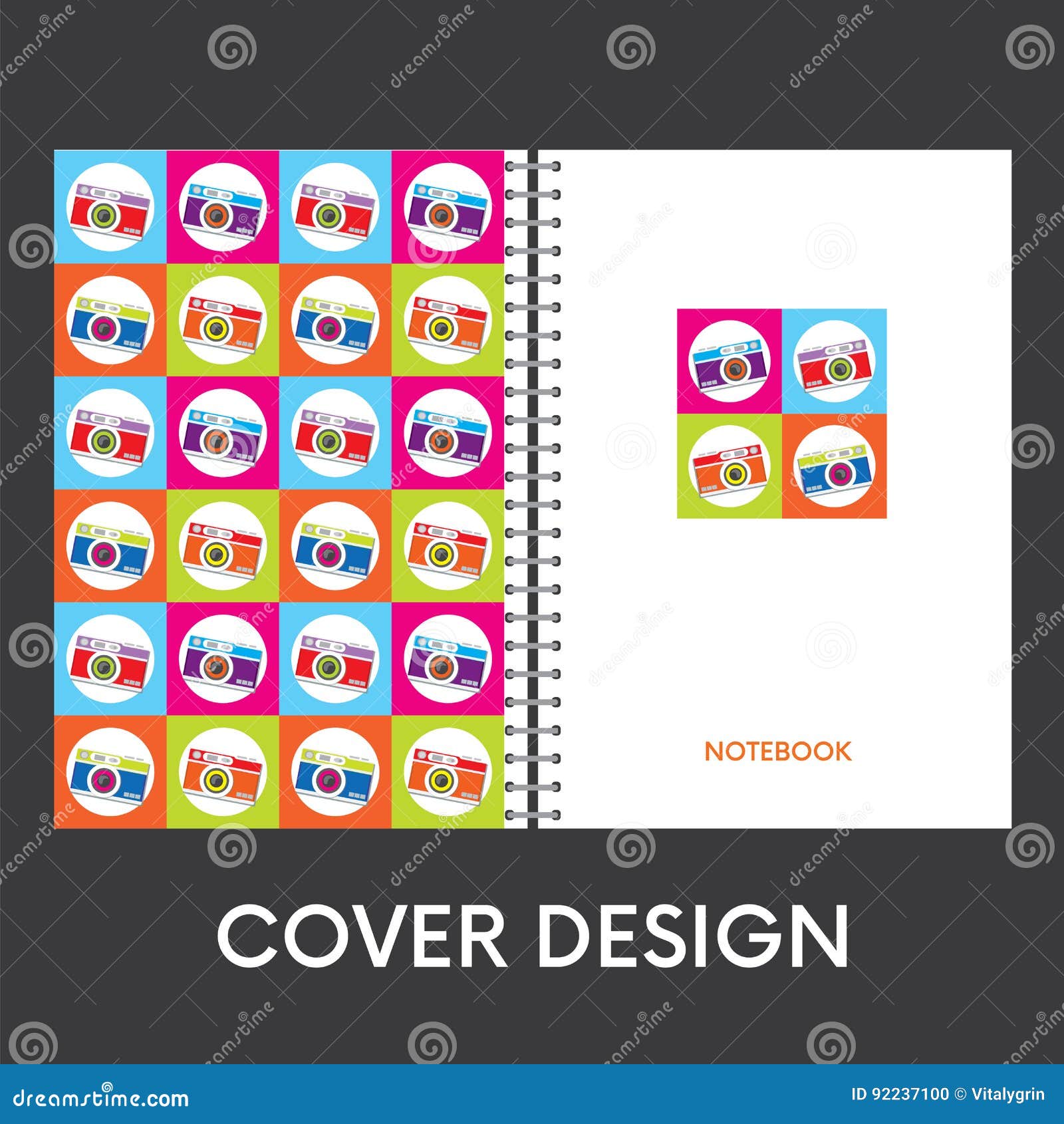 Ready-made Cover Design for a Notebook with Multi-colored Retro Cameras ...