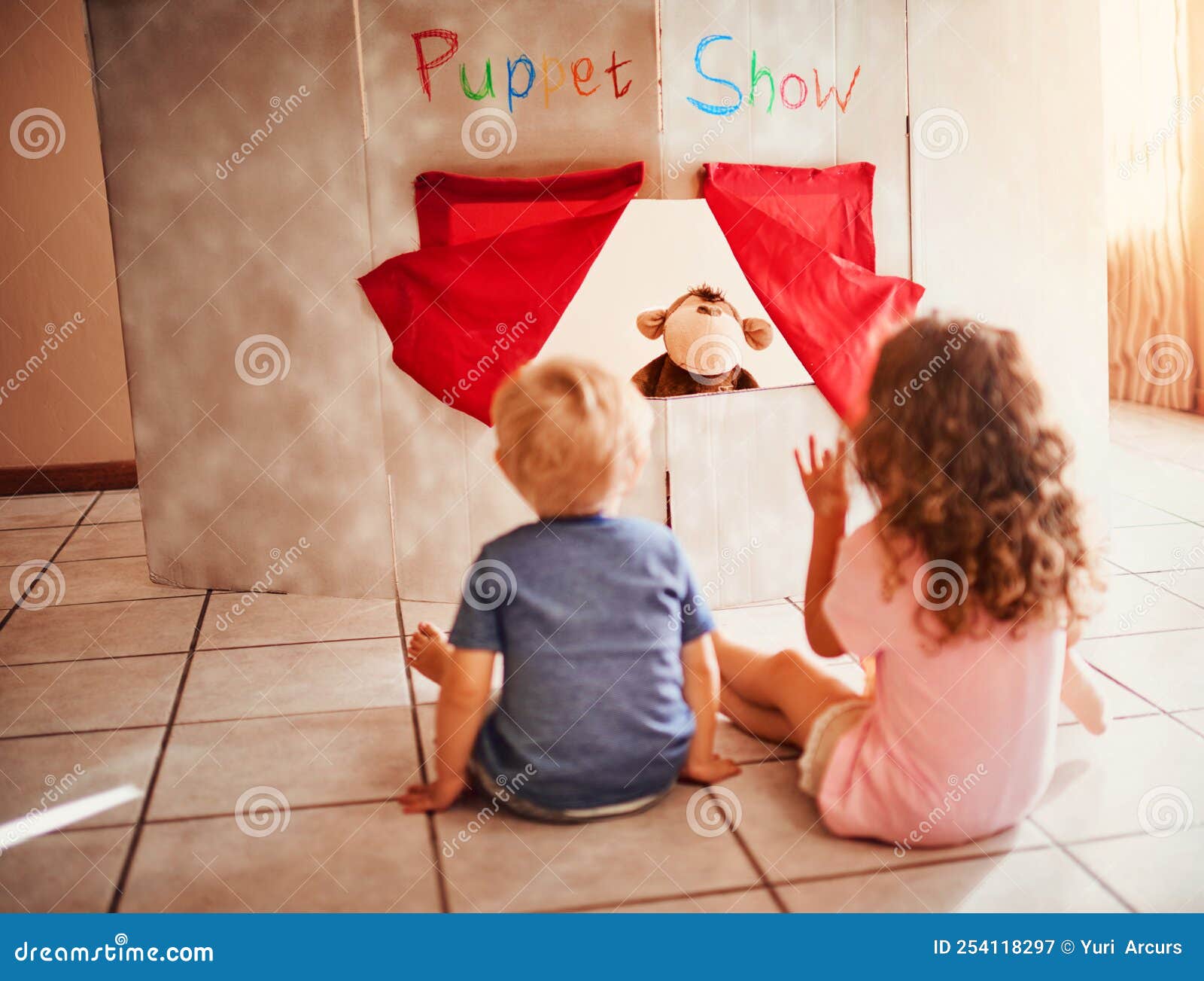 Ready for a Magical Puppet Show. Two Little Siblings Watching a Puppet ...