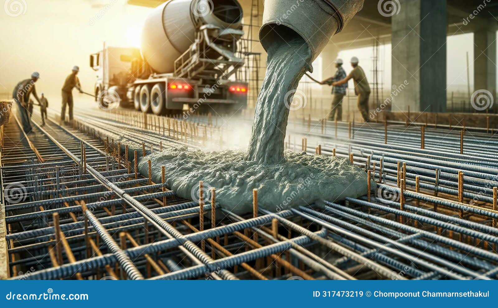 Ready-mixed Concrete Being Poured Over Steel Reinforcement at a ...