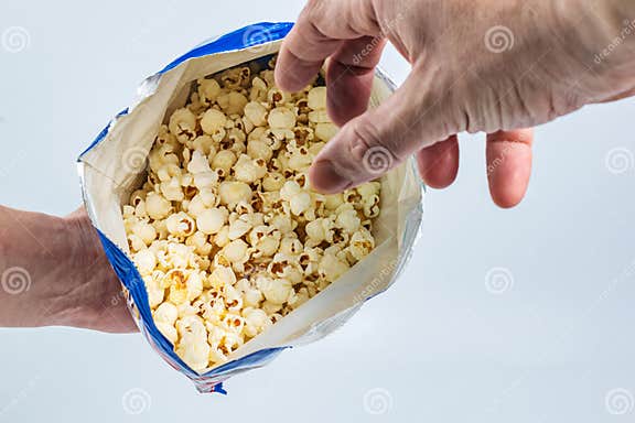Ready Popcorn in an Opened Package Stock Photo - Image of movie, flavor ...