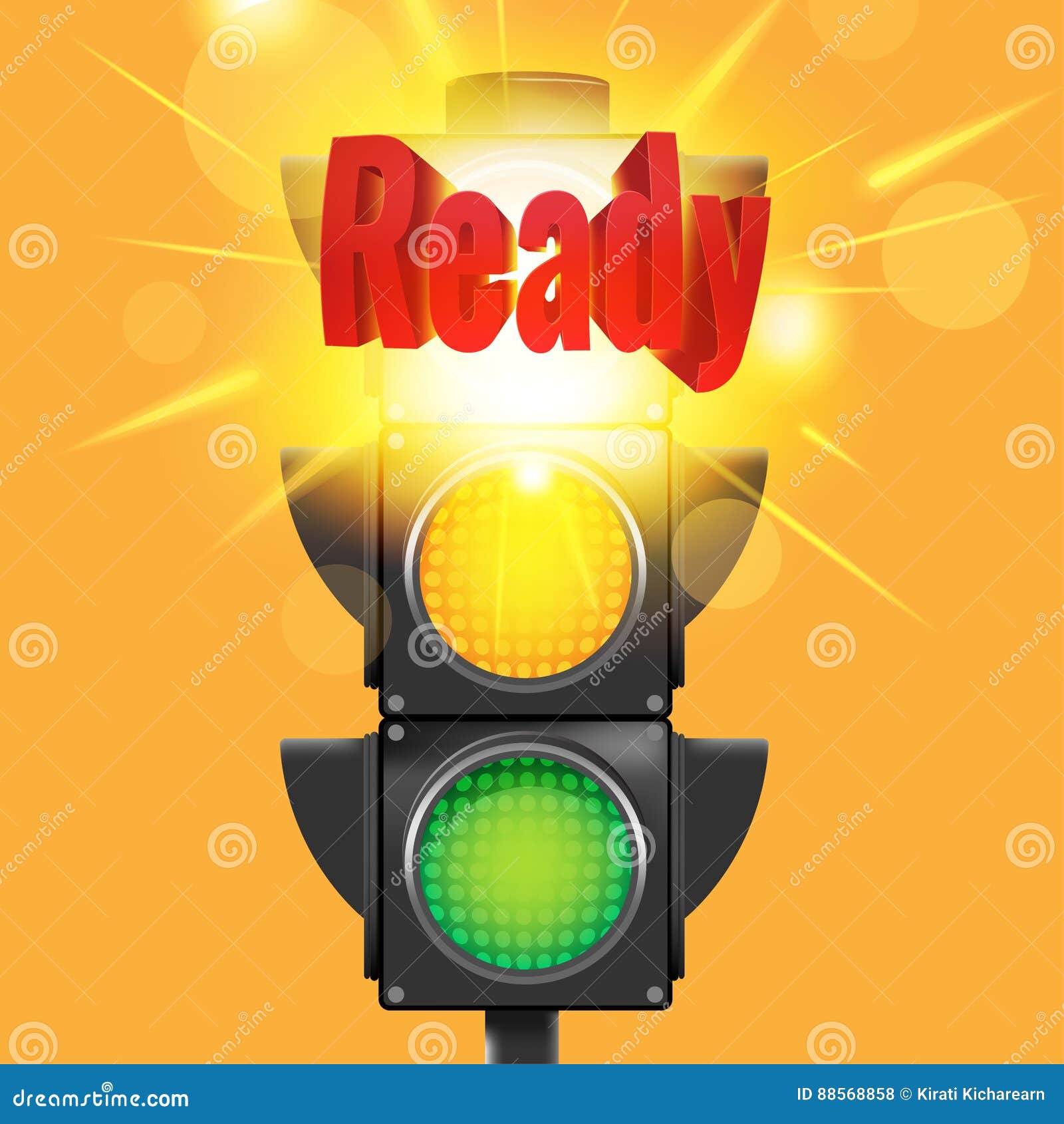 Ready Red Text Traffic Light Vector Stock Illustration - Illustration ...