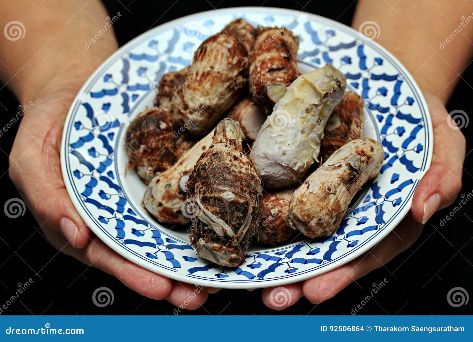 Ready Served Boiled Taro on Thai Pattern Dish. Stock Photo - Image of ...