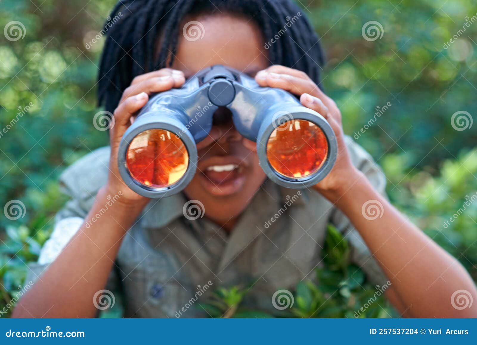Ready for Some Bird-watching. a Young Boy Looking through His ...