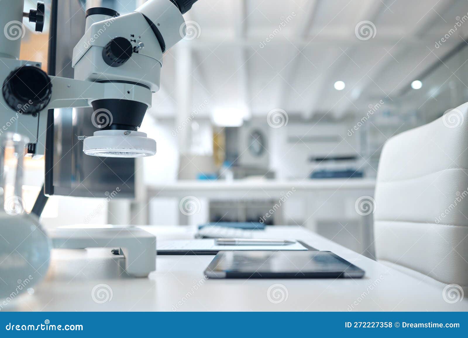 Ready for Some Work. an Empty Lab with Just a Microscope on the Desk ...