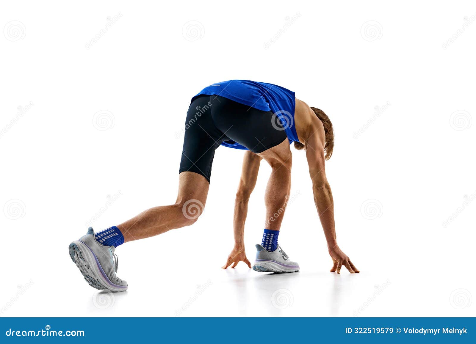 Ready, Steady, Go. Athletic Man, Runner Standing on Starting Line ...