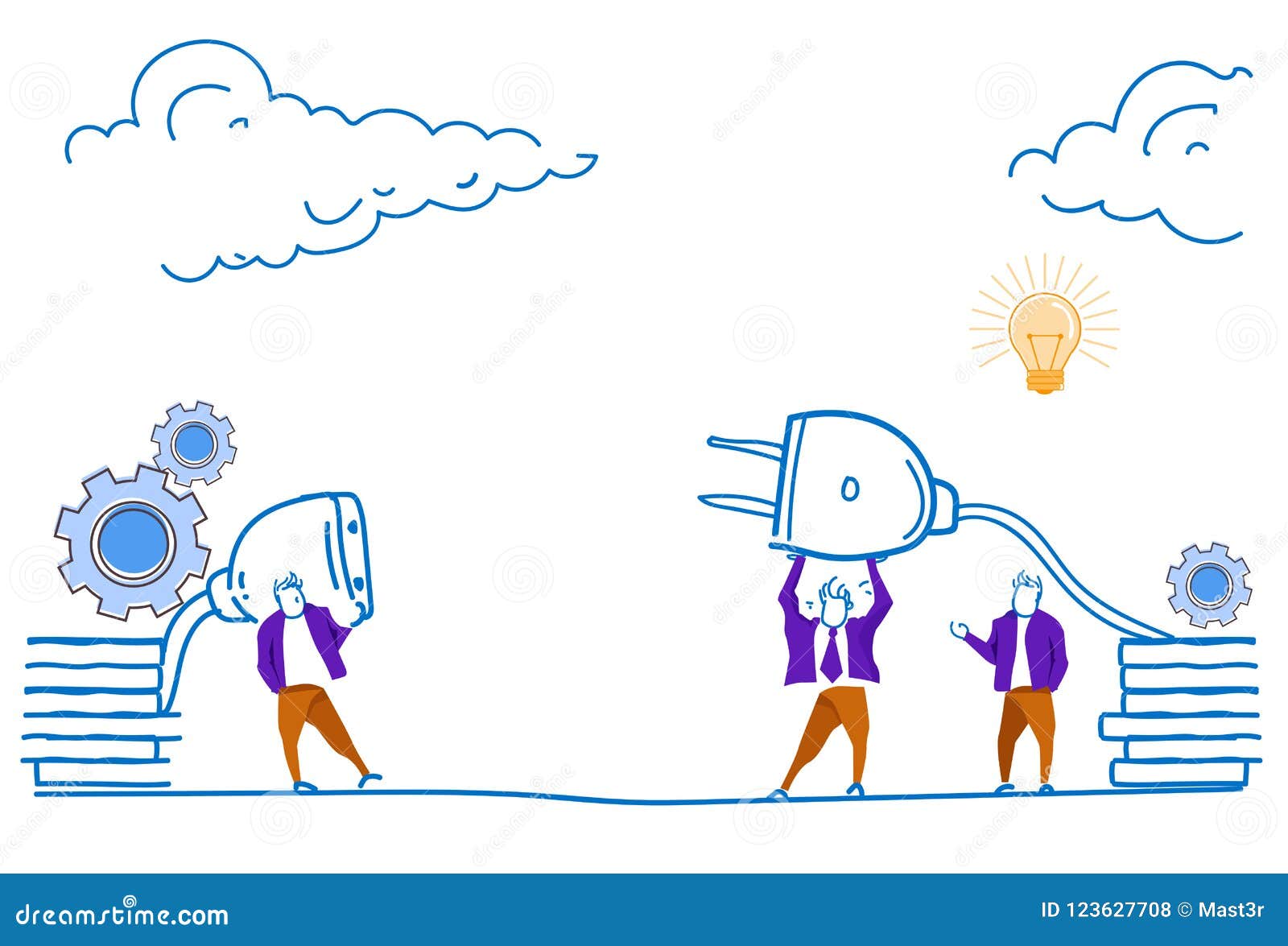 Ready To Connect Business Men Inserting Electrical Plug In Socket Huge ...