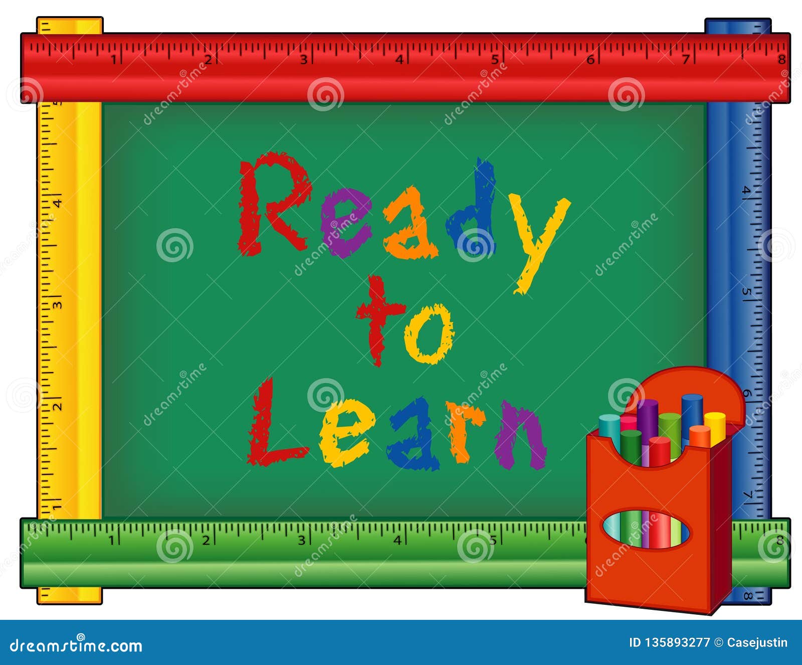 Ready To Learn, Ruler Blackboard, Box of Chalk Stock Vector ...