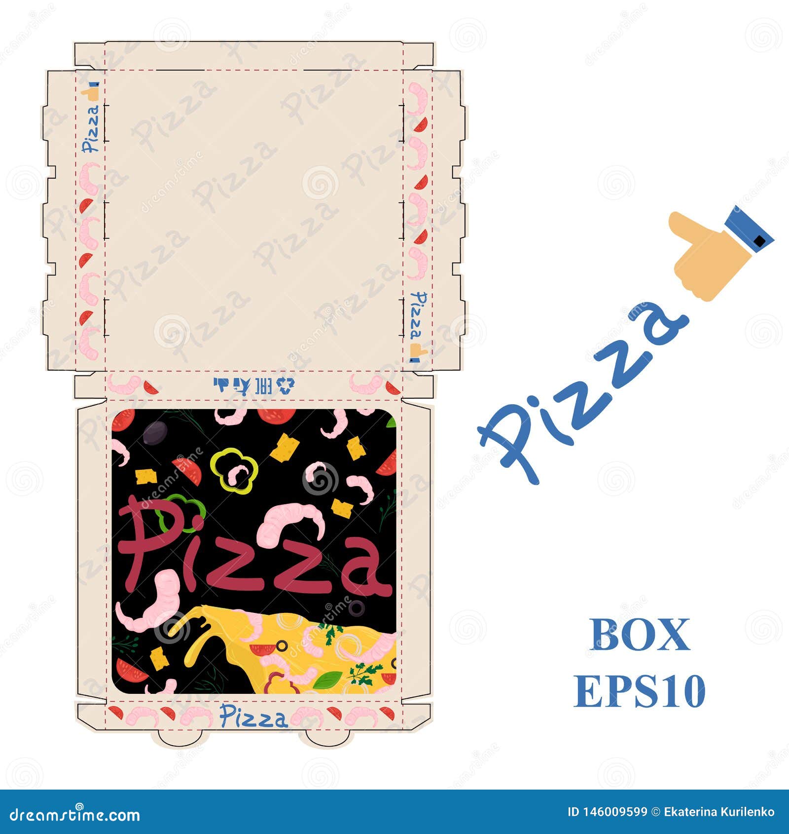 Ready To Print_8_pizza Food Packaging Box Layout Design Stock Vector ...