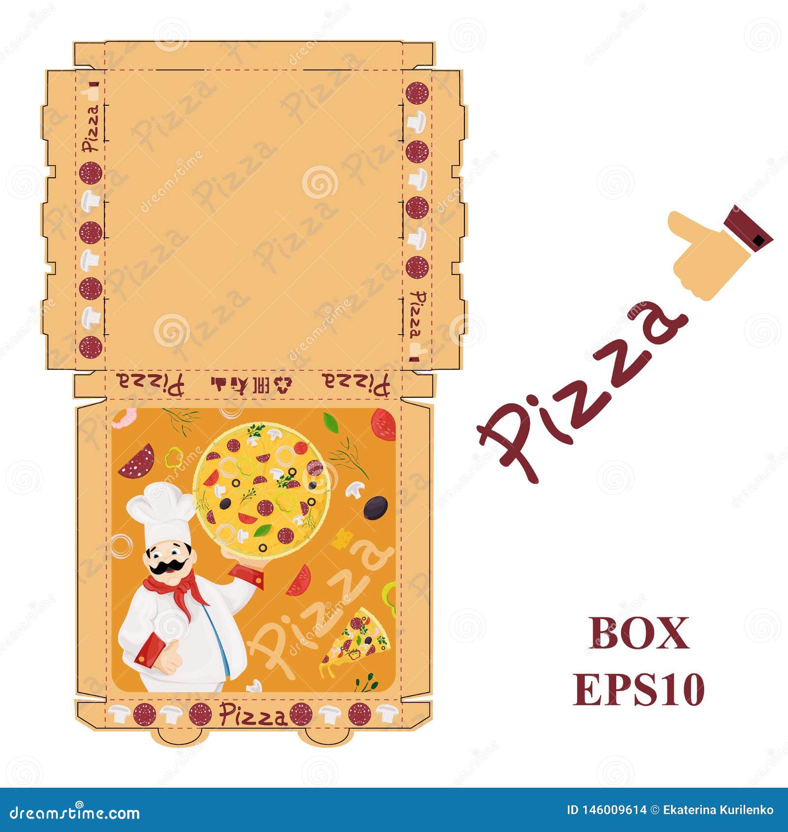 Ready To Print_16_pizza Food Packaging Box Layout Design Stock Vector ...