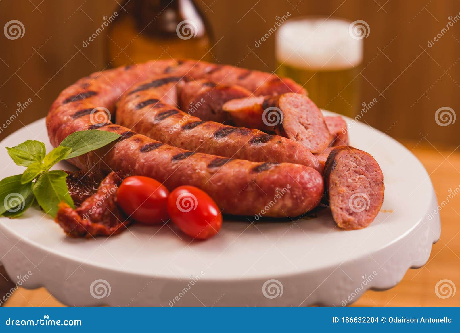 Ready-to-serve Pork Sausage Barbecue. Stock Photo - Image of basil ...