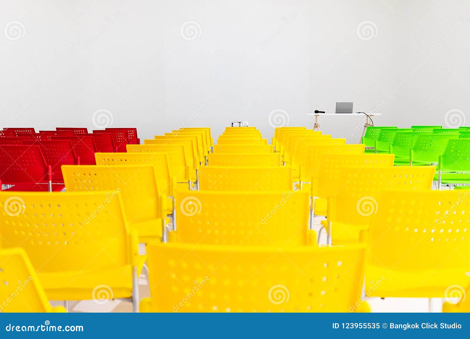 Ready To Use Rows of Colorful Chairs in Conference Room with Pro Stock ...