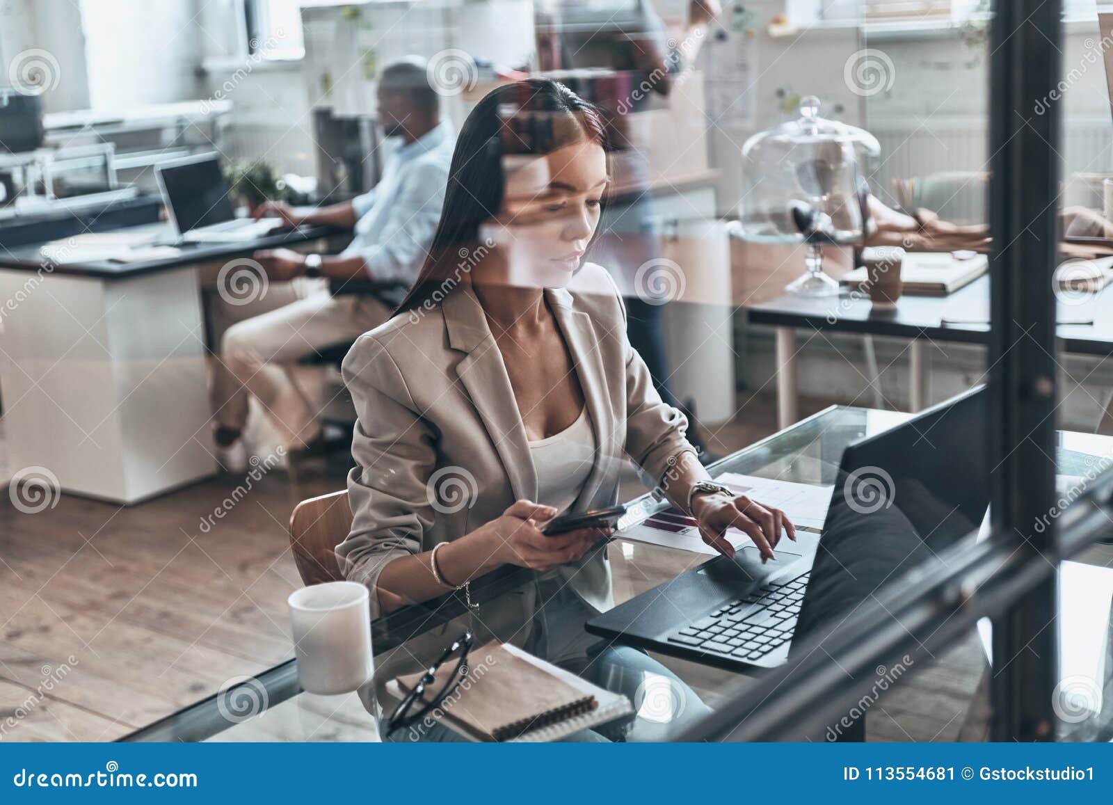 Ready To Work Hard. Top View of Modern Young Woman Using Compute Stock ...