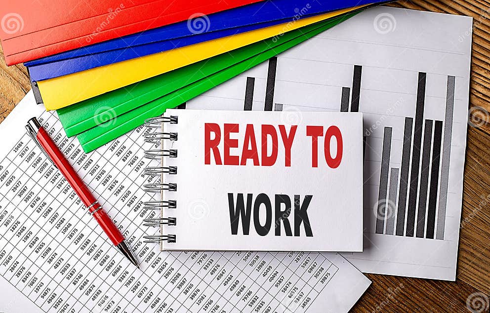 READY TO WORK Text on Notebook with Folder on Chart Stock Image - Image ...