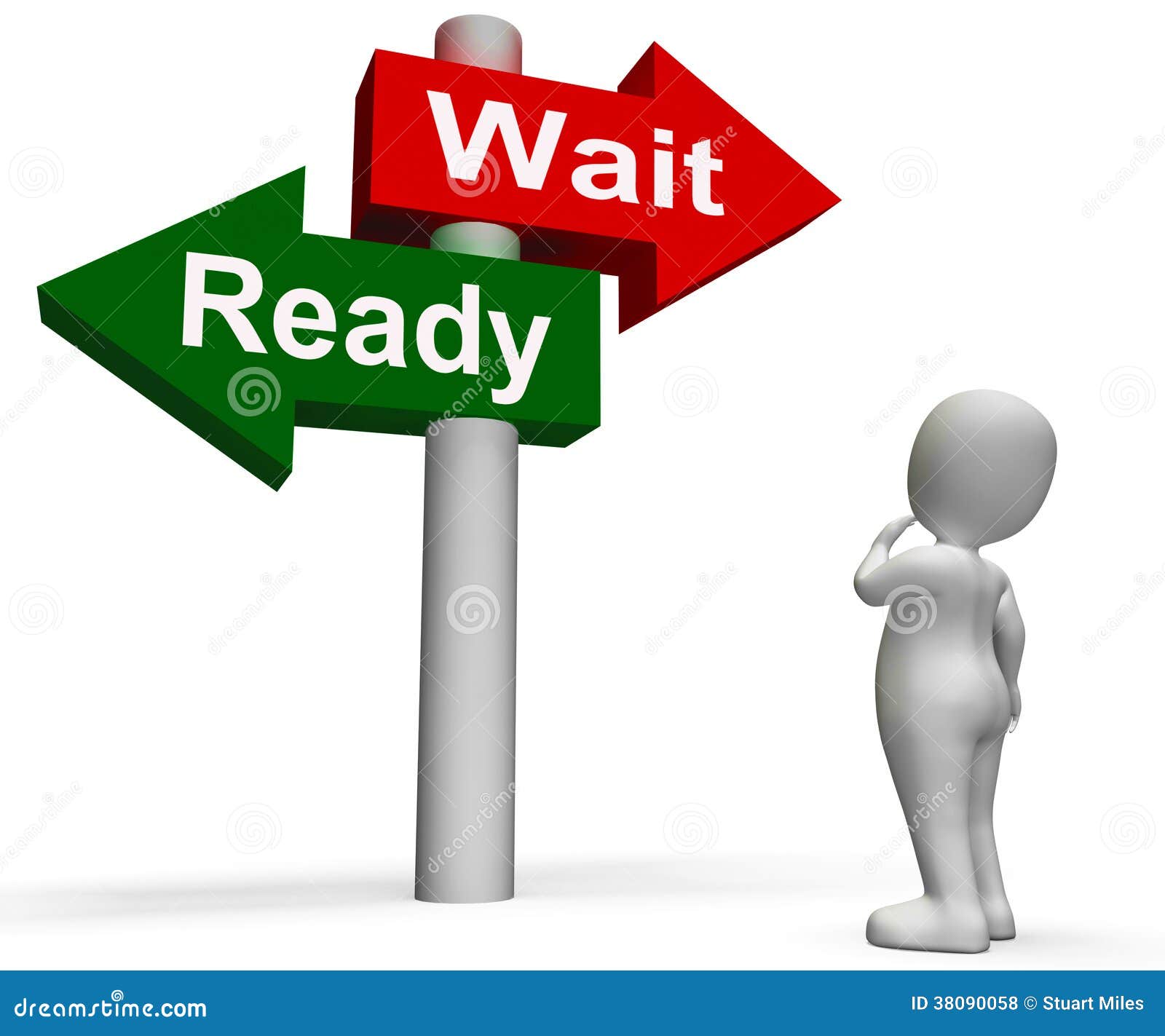 Ready Wait Signpost Means Prepared and Waiting Stock Illustration ...