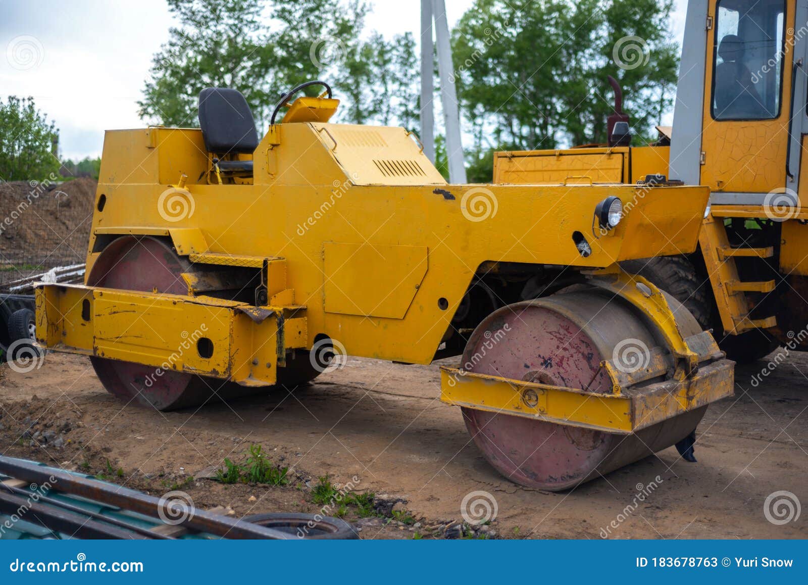 Real asphalt roller stock image. Image of paver, paving - 183678763