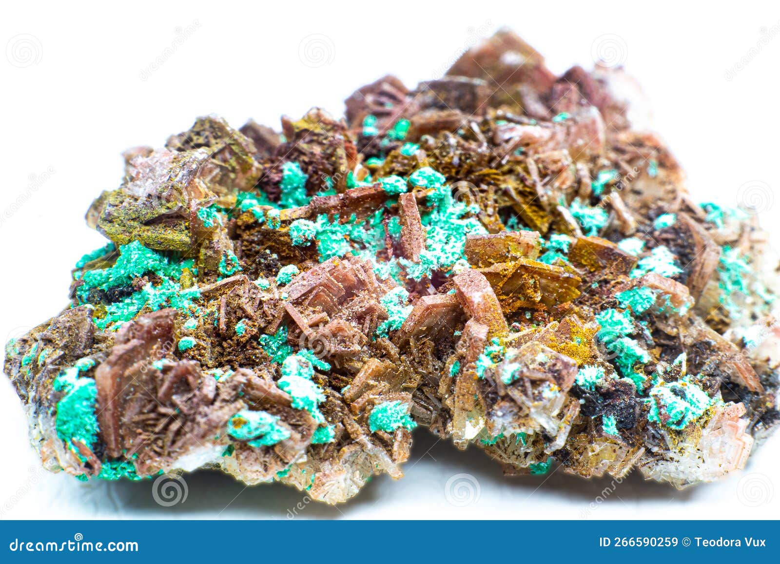 Brown Albite Crystal Cluster with Small Light Green Malachite Clusters ...
