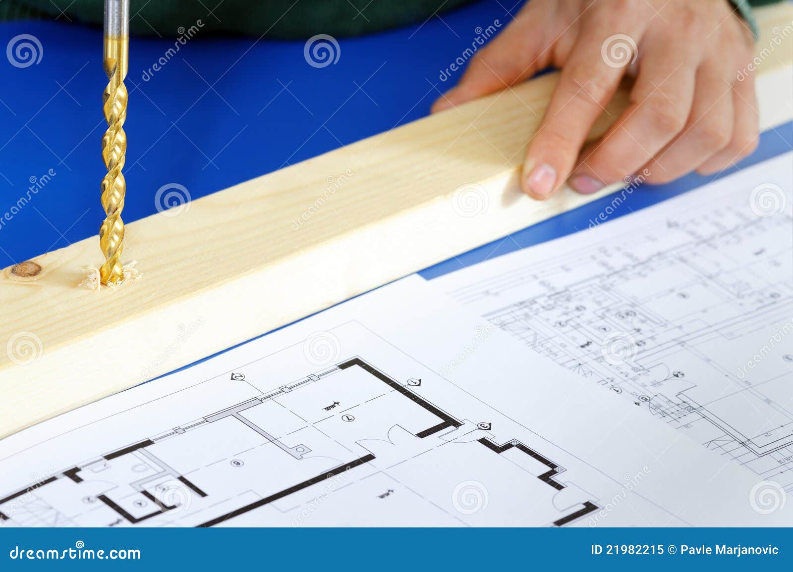 Real Carpenter Drilling Wood with Drill Machine Stock Image - Image of ...