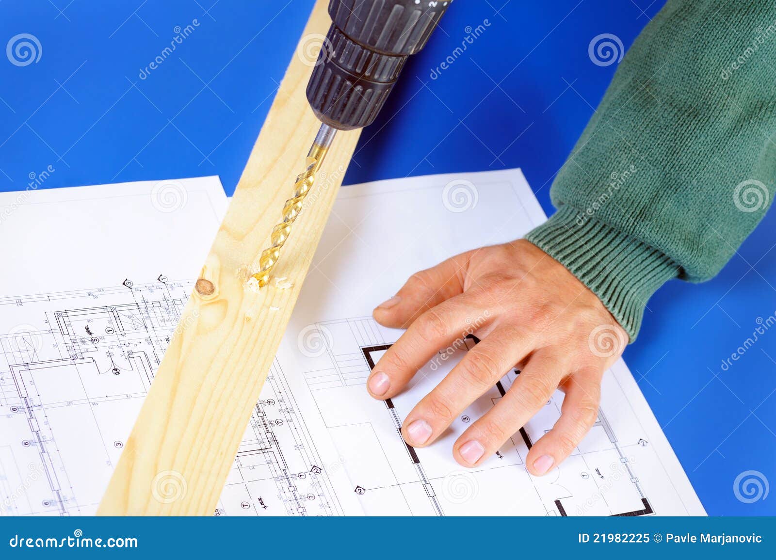Real Carpenter Drilling Wood with Drill Machine Stock Image - Image of ...