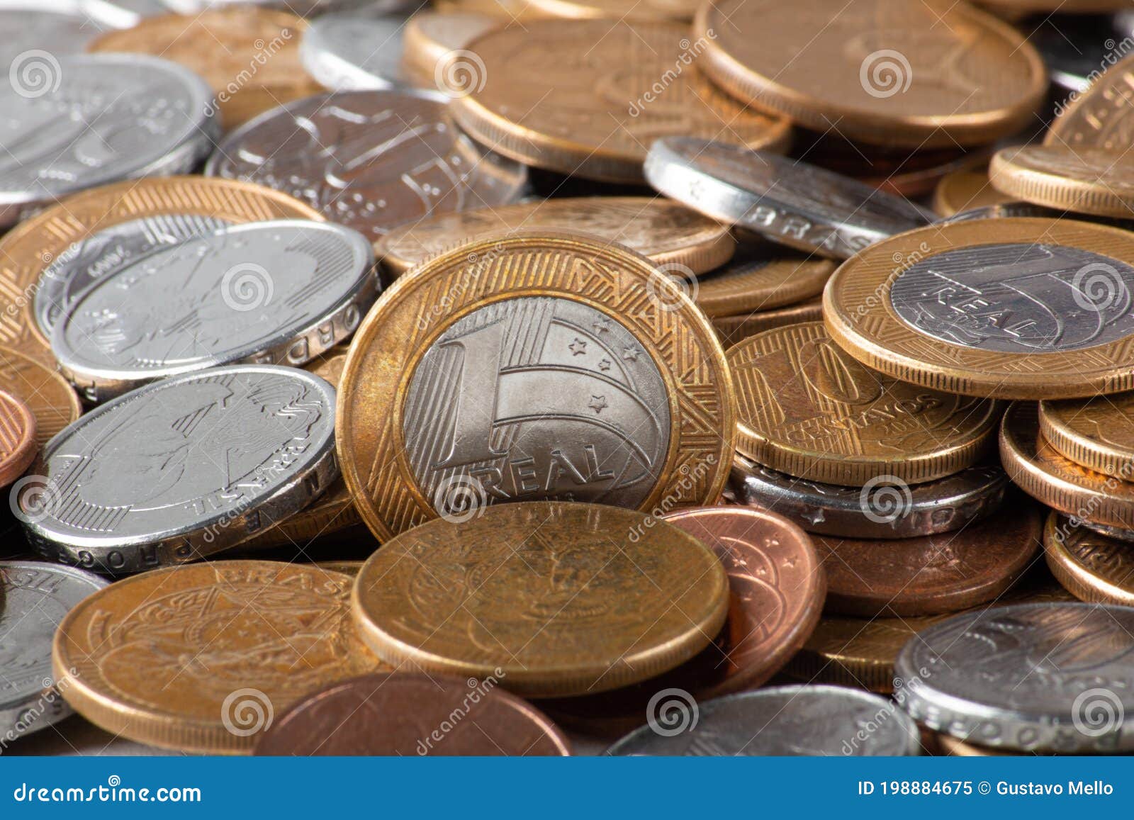 Real Currency, Money from Brazil. Stack with Several Brazilian Coins ...