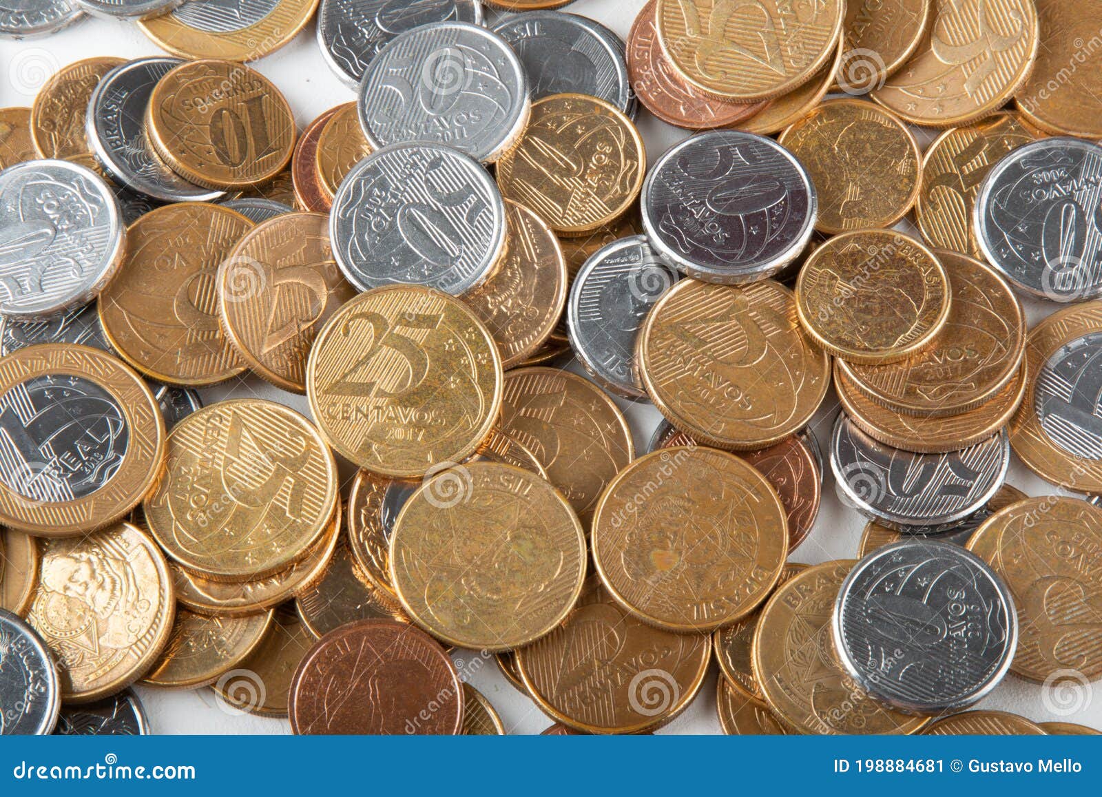 Real Currency, Money from Brazil. Stack with Several Brazilian Coins ...