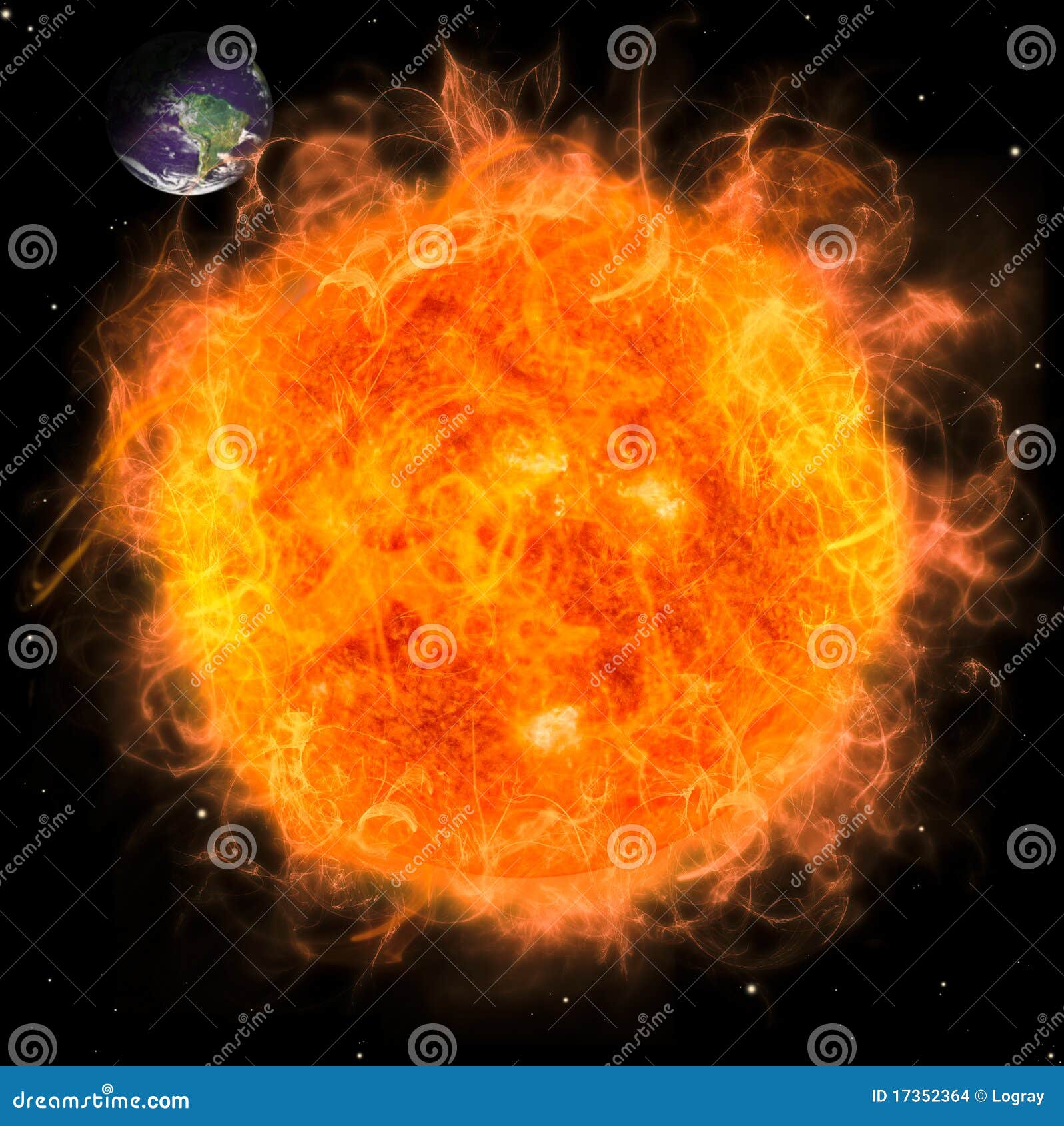 Real Earth Planet in Space. Red Fire Sun. Stock Illustration ...